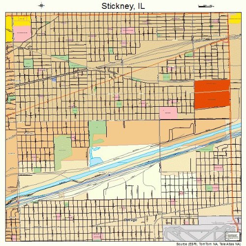 Large Street & Road Map of Stickney, Illinois IL - Printed poster size ...