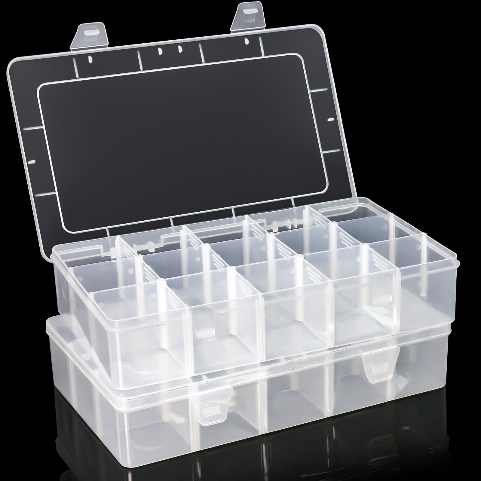 Amazon.com: Rinrda 1 Pack Large 15 Girds Clear Plastic Organizer Box ...