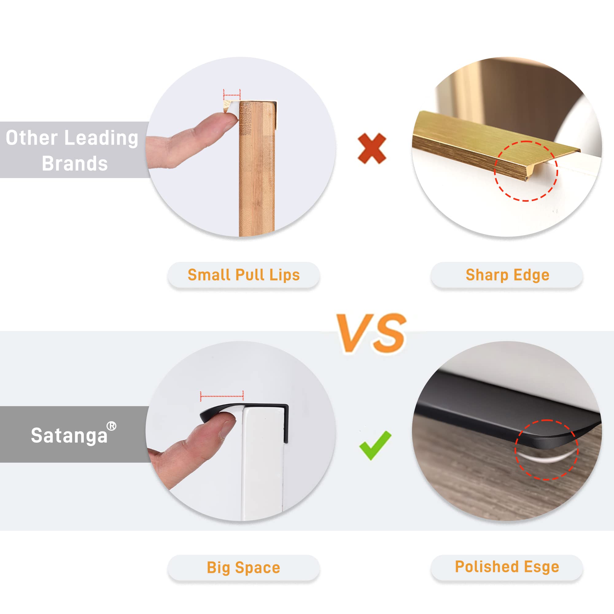 Satanga Edge Finger Pulls for Cabinet Kitchen Drawer Long Low Profile ...