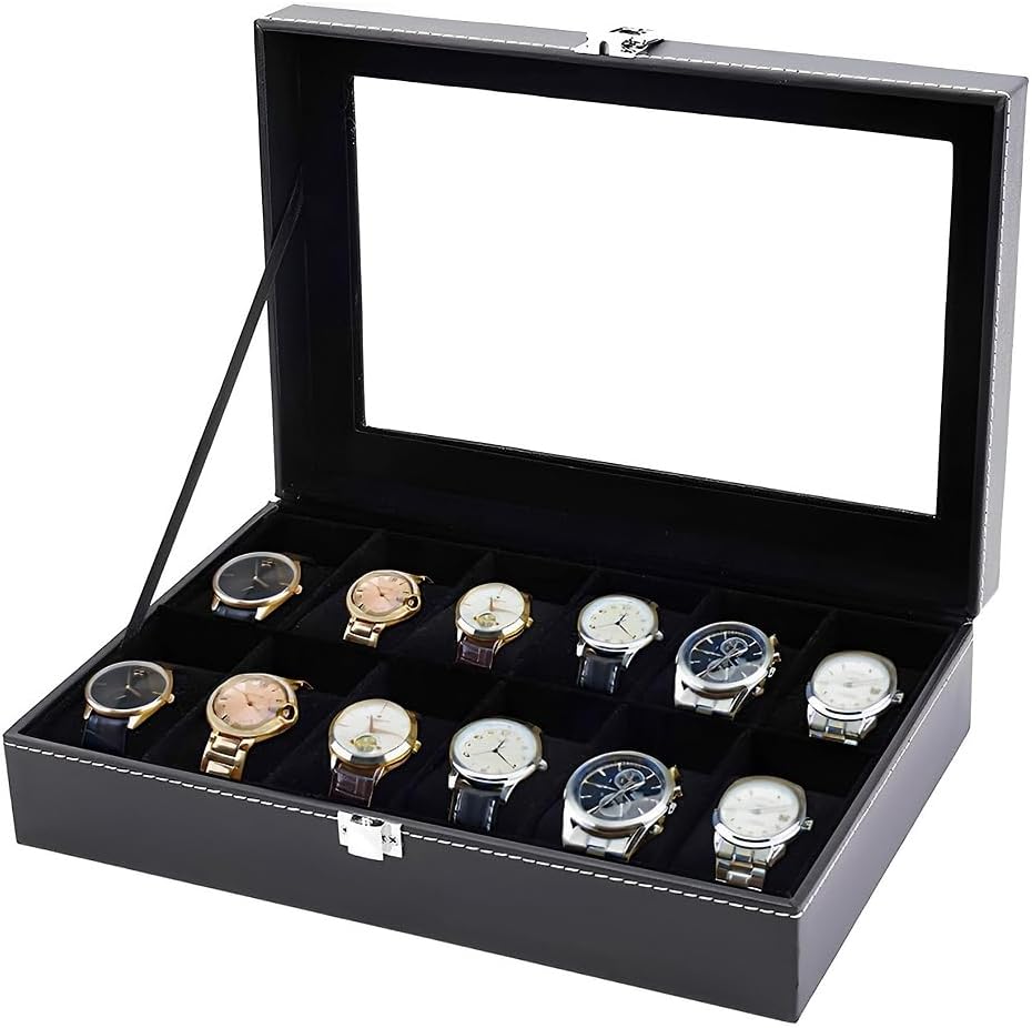 SONGMICS 10-Slot Watch Box, Watch Holder with Glass Lid, Watch Case ...