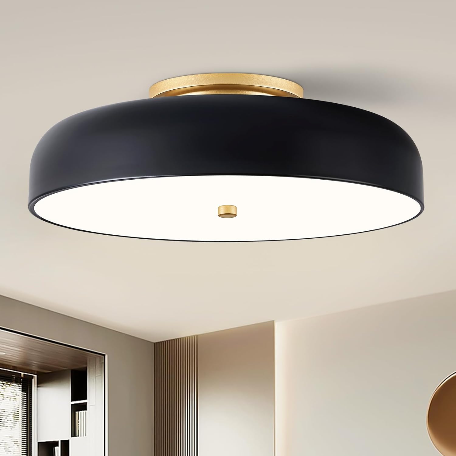 ZUYURT Dimmable LED Ceiling Light, Black and Gold Light Fixture, Mid ...