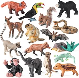 16 PCS Jungle Wildlife Mini Animal Figures Set, Realistic Safari Toy ...
