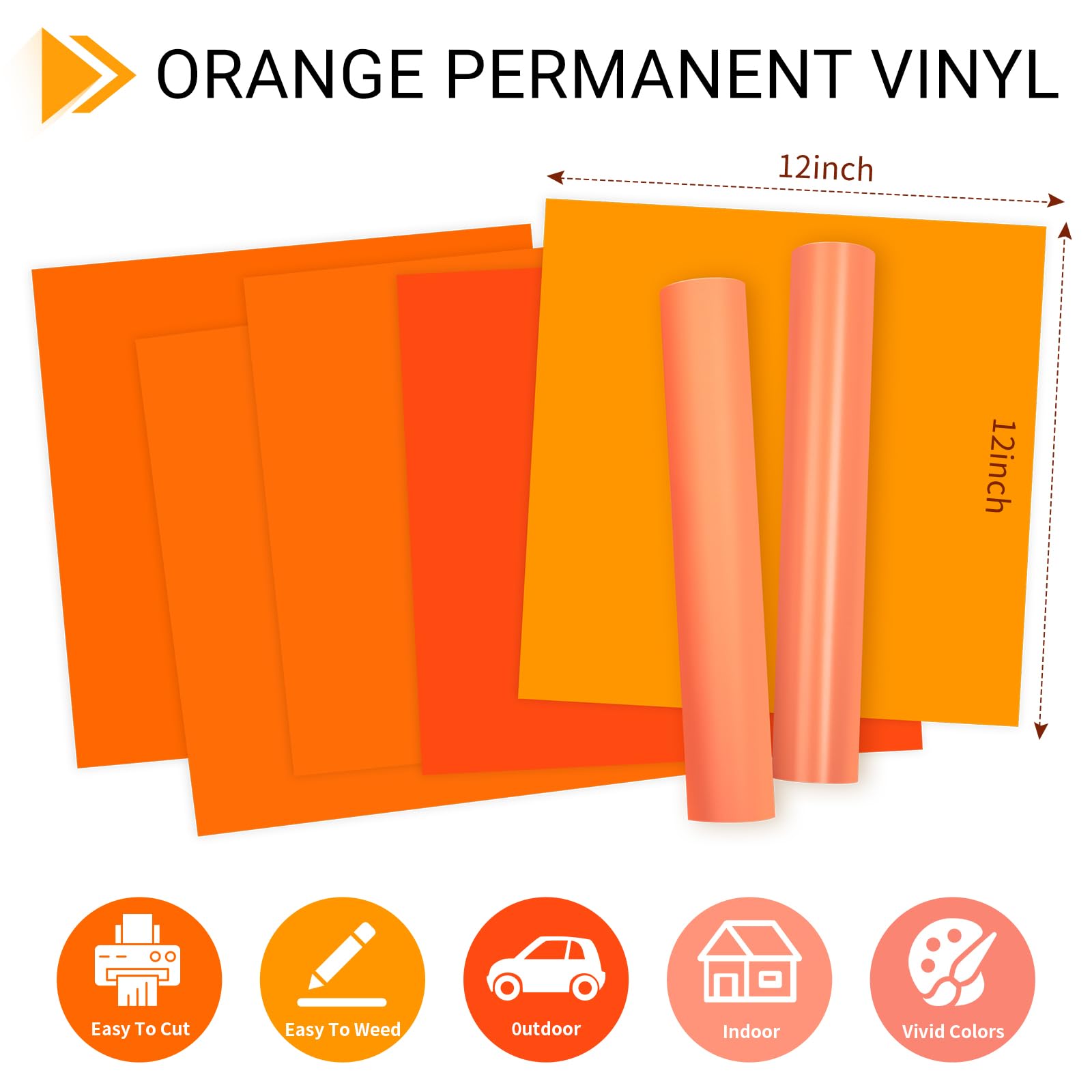 Snapklik.com : Orange Vinyl Permanent - 12x12, 7 Sheets Assorted Orange ...