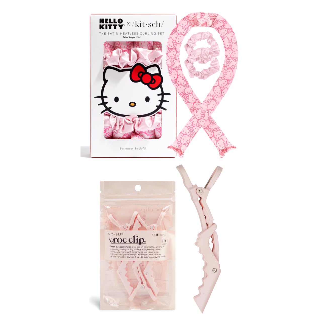 Amazon.com : Hello Kitty x Kitsch Satin Heatless Curling Set XL (Pink ...