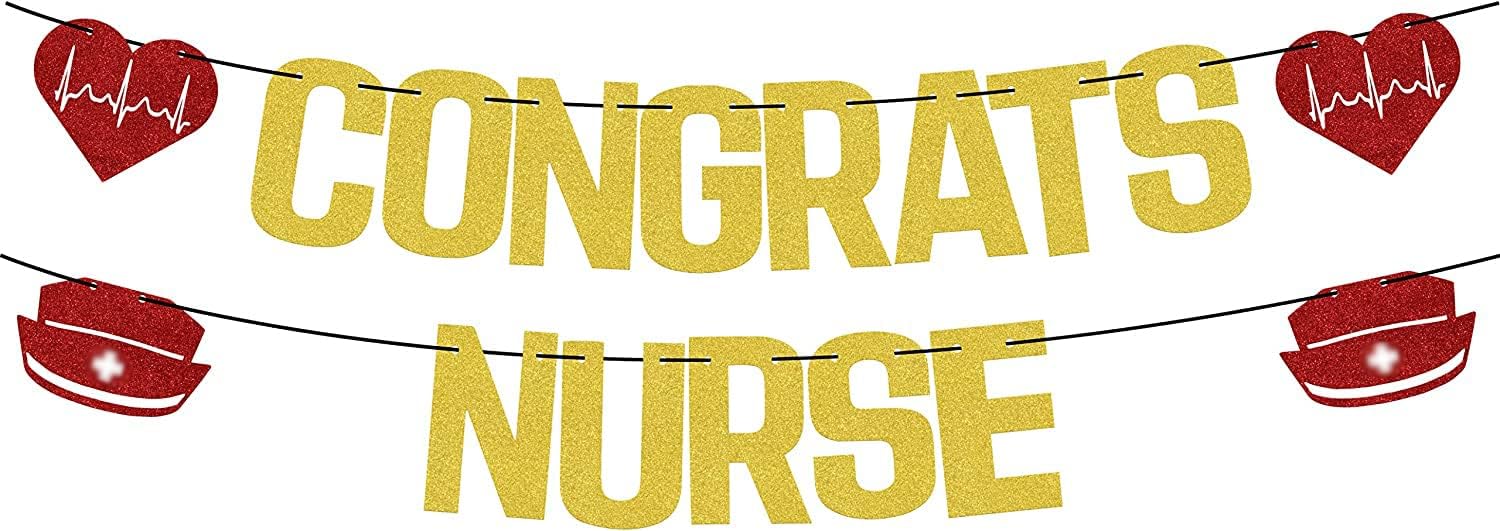 Amazon.com: Congrats Nurse Banner Gold Red Glitter, Nurse Graduation ...