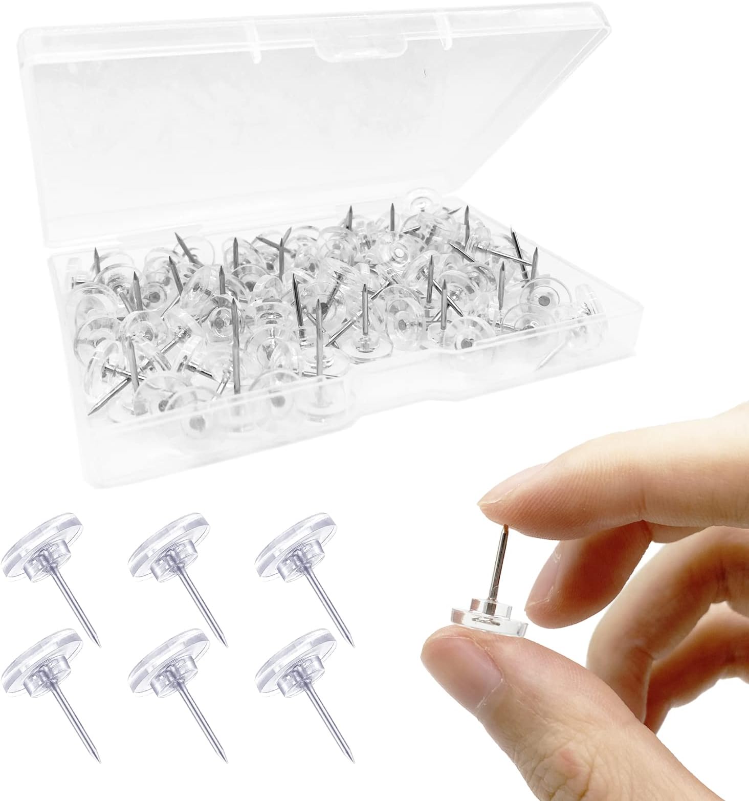 Amazon.com: KOWVOWZ Clear Thumb Tacks for Wall Hangings Plastic Clear ...