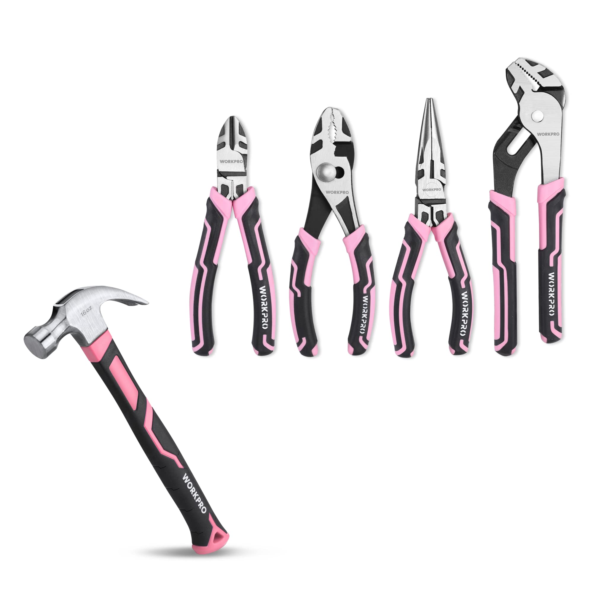 WORKPRO 4-Piece Pliers Set+16 oz Pink Claw Hammer - Amazon.com