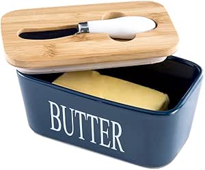 Amazon.com | Hasense Porcelain Butter Dish with Bamboo Lid - Covered Butter Keeper with Butter ...