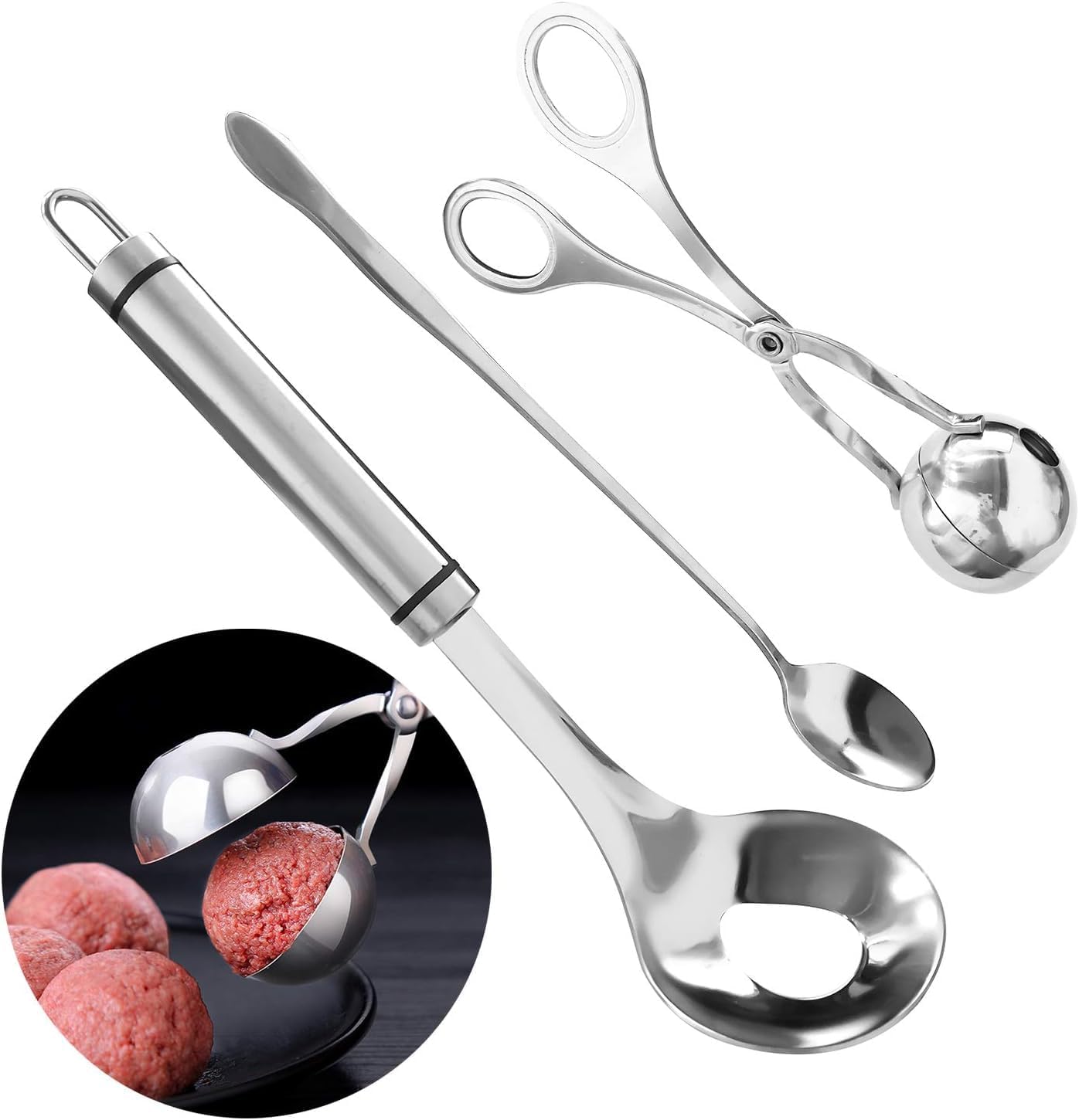 3 Pieces Meatball Maker Spoon, Stainless Steel Meat Ballers Making Tool ...