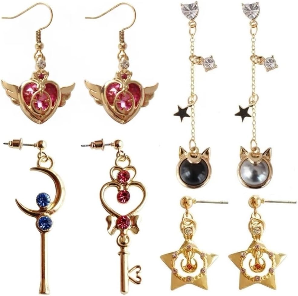 Amazon.com: 4Pcs Anime Earrings Guardian Star Moon Cat Heart Shaped ...