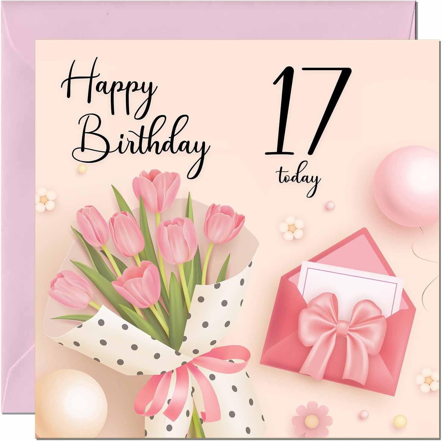 17th Birthday Card for Girls - Ladies Pink floral Birthday Cards for ...