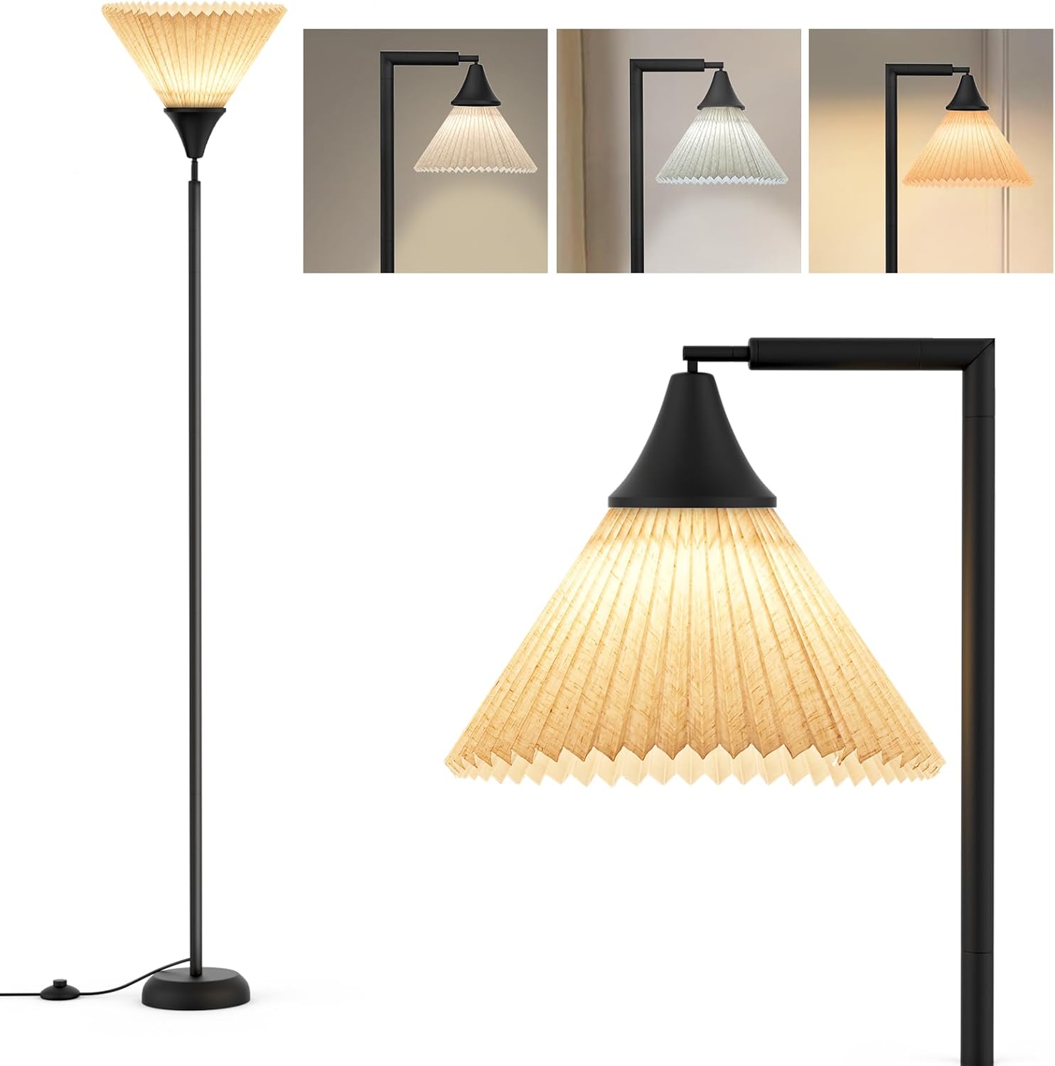 Tonsum Floor Lamp for Living Room, Bendable Head Linen Shade Floor ...