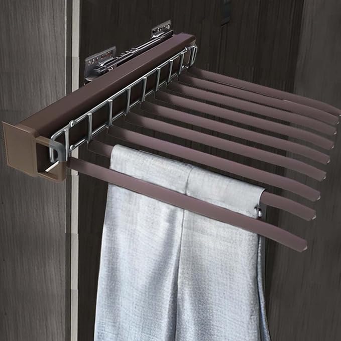 HYDERON Pull Out Pants Rack -Steel Hangers - Clothes Organiser Storage ...