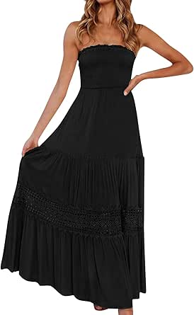 Amazon.com: Women 2025 Summer Elegant Strapless Maxi Dress Tube Top ...