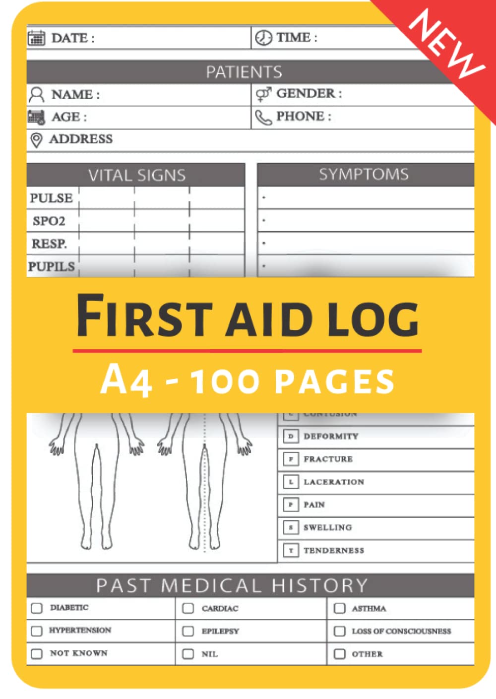 First Aid Log Book: A4 Medical First Aid Form & Injury Report Sheet ...