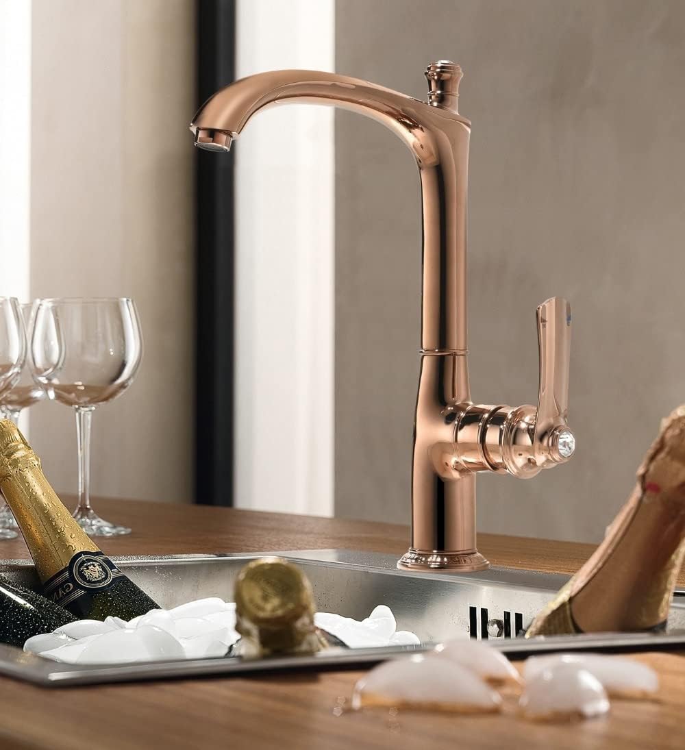 Rose Gold Color Kitchen Faucet with Crystal Single Lever Single Hole ...