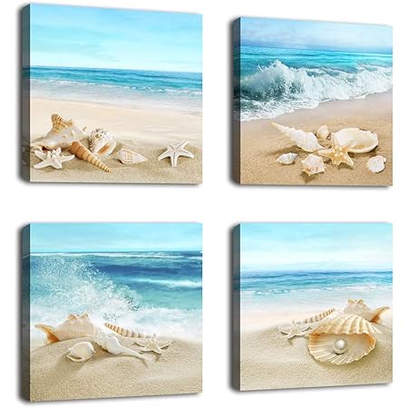 Amazon.com: Seashell Picture Canvas Wall Art: Beach Themed Artwork ...