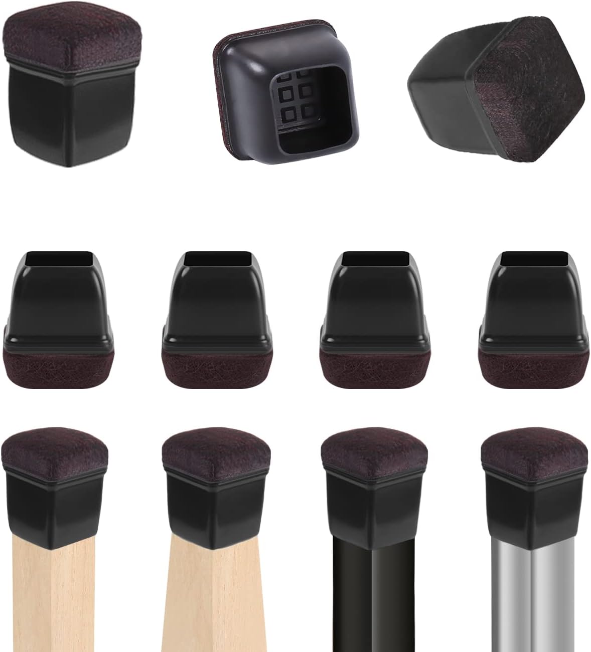 Amazon.com: Qjaiune 12 Pcs 13mm (1/2 Inch) Chair Leg Caps Square ...
