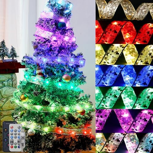 Christmas Tree Ribbon String Lights - 33ft 100 LED Color Changing Fairy ...