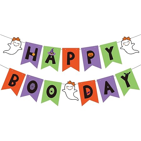 Amazon.com: PTFNY Happy Boo Day Banner Halloween Girl Birthday Party ...