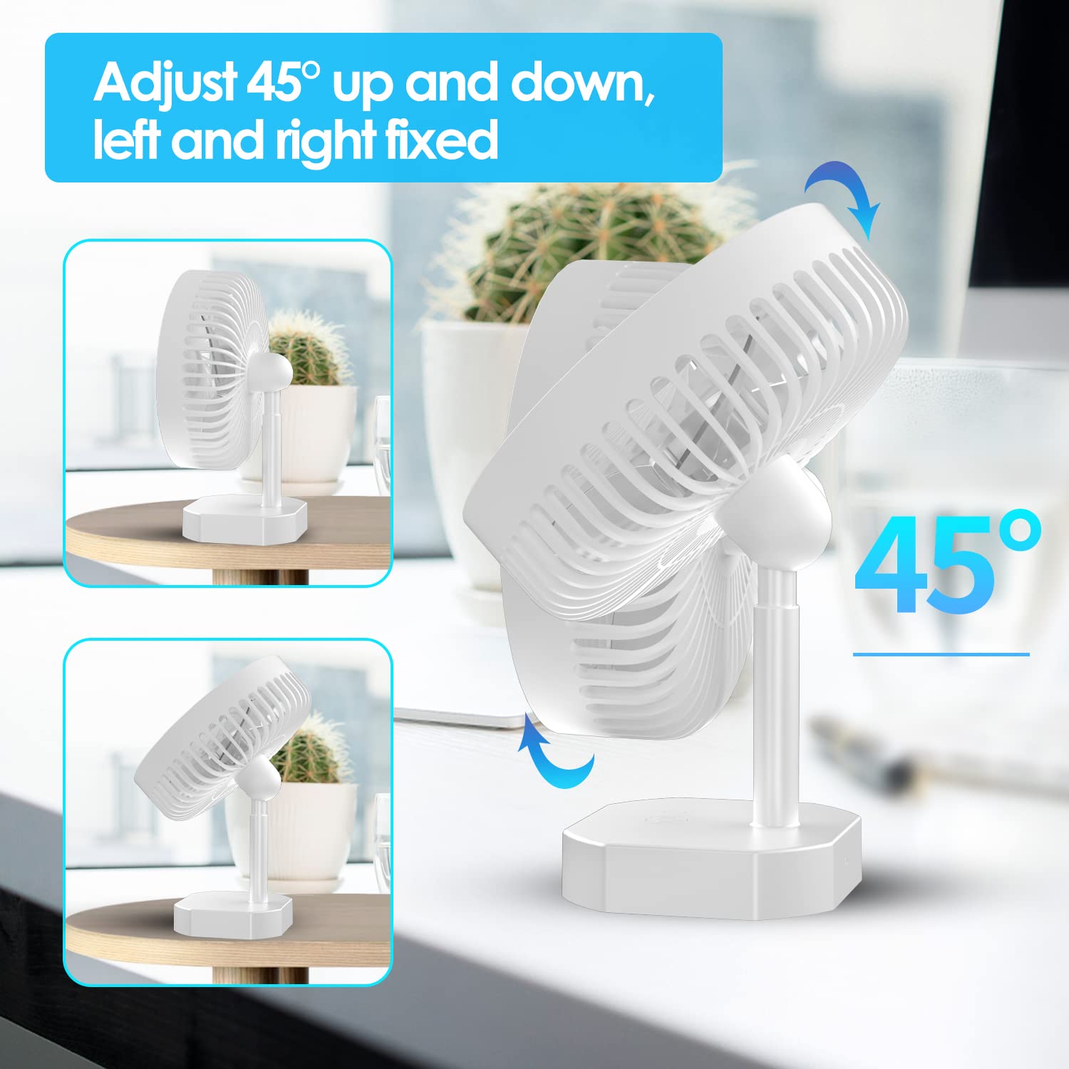 Nekuya USB Small Black Desk Fan 6.5 Inch, 5000mAh Rechargeable Mini ...