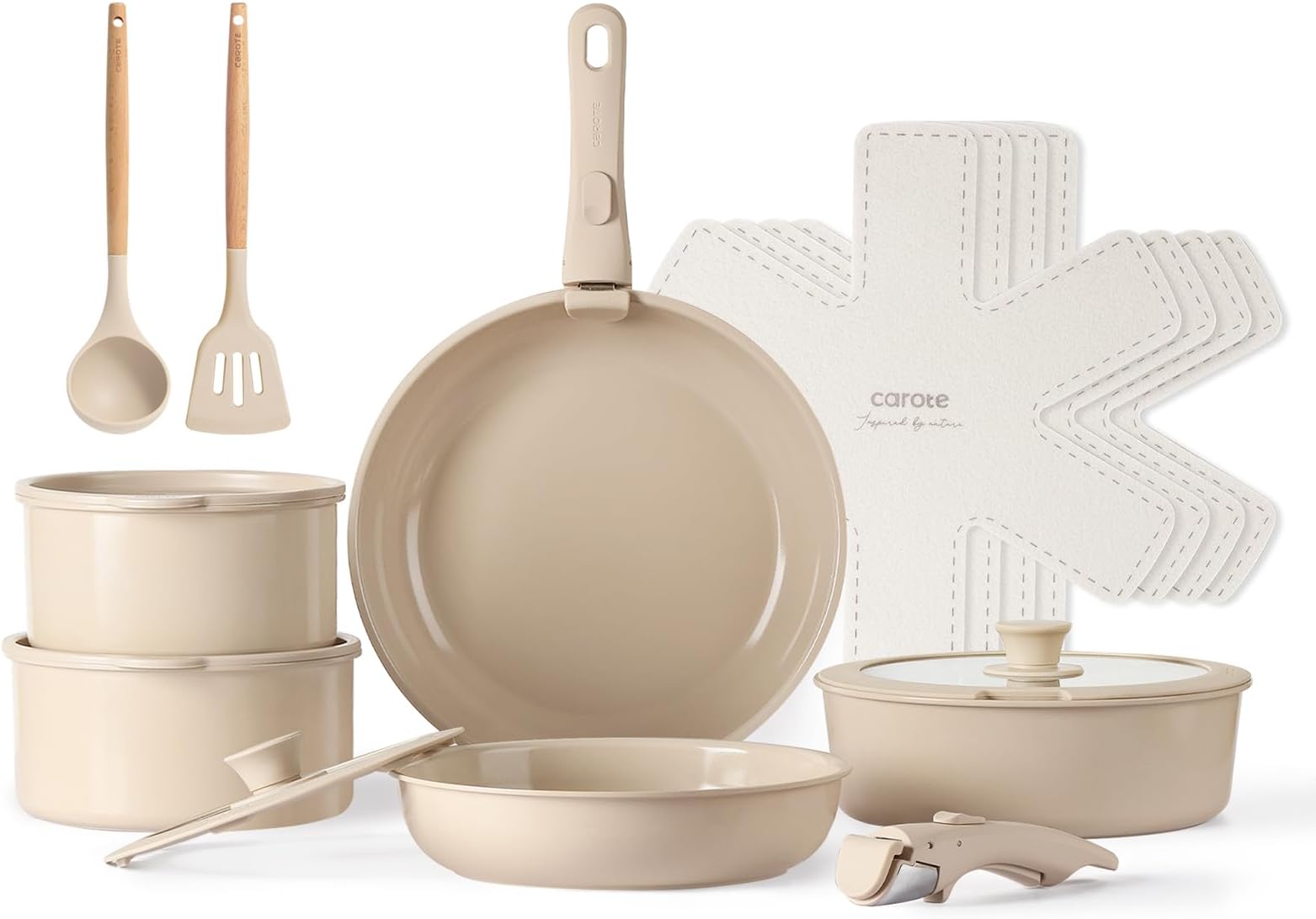 CAROTE 17pcs Pots and Pans Set, Ceramic Cookware Set Detachable Handle ...