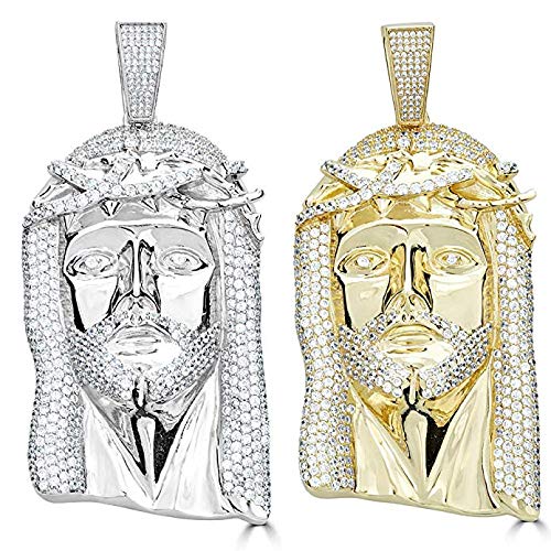 Huge 3" Solid 925 Sterling Silver Iced Out Jesus Piece Pendant - Men's ...