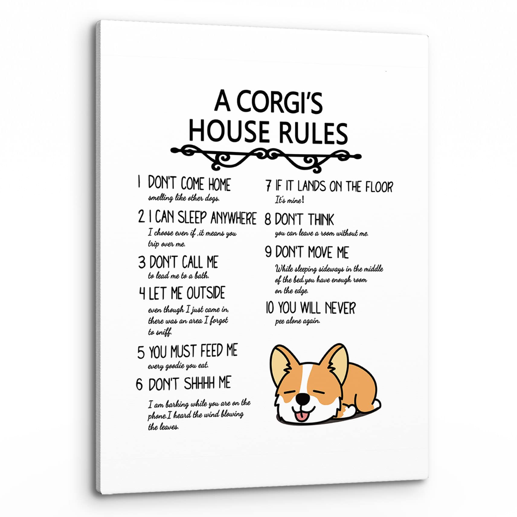 Amazon.com: PHAMTE A Corgi’s House Rules Wall Art, Funny Corgi Dog ...