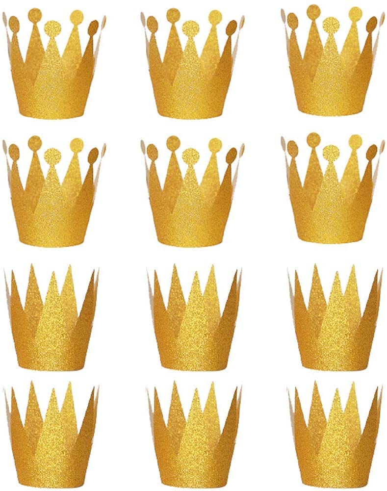 Buy 12Pcs Gold Crown Hats Prince Princess Crown Set, Paper Crown Party ...