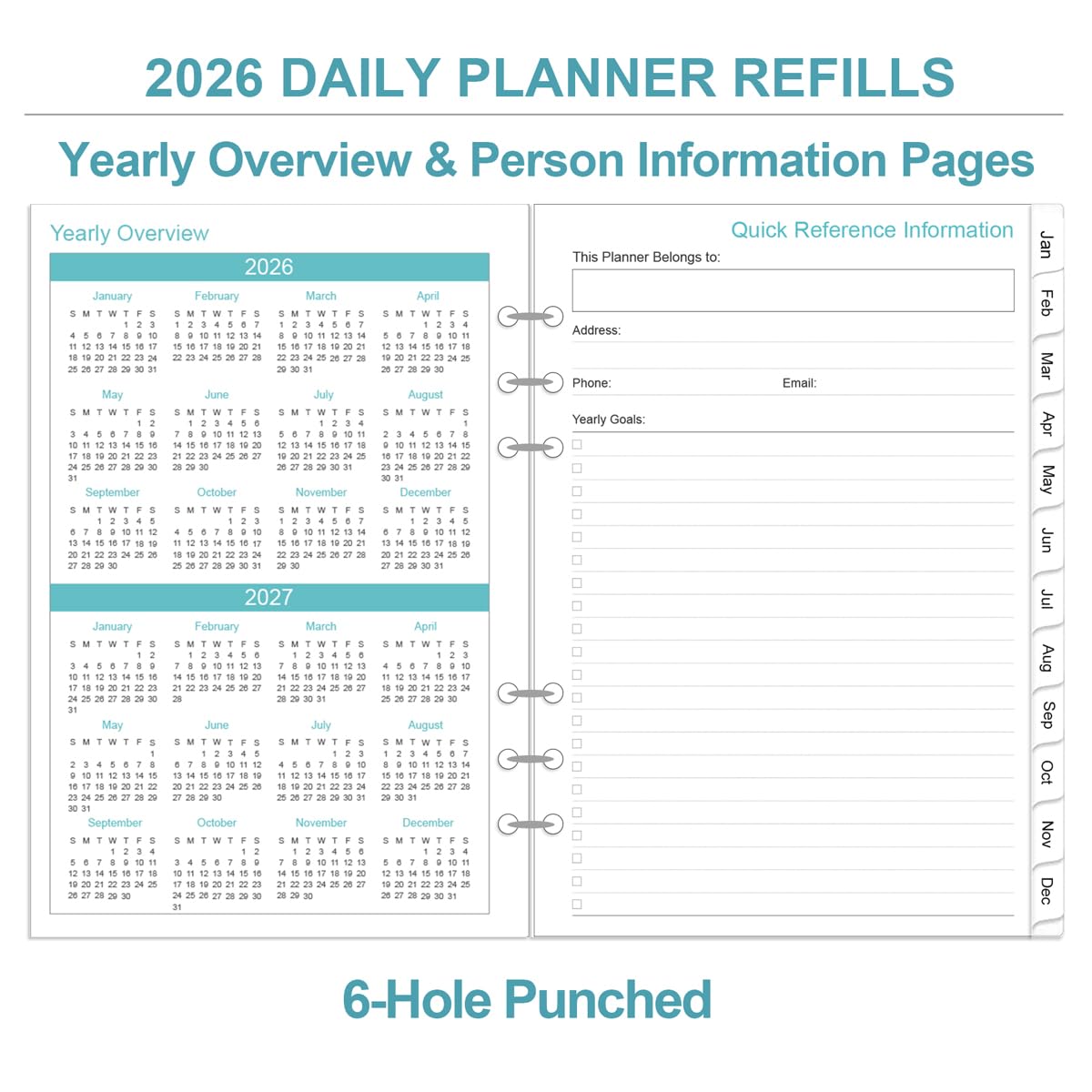 Snapklik.com : 2026 Planner Refills For A5 Binder - One Page Per Day ...