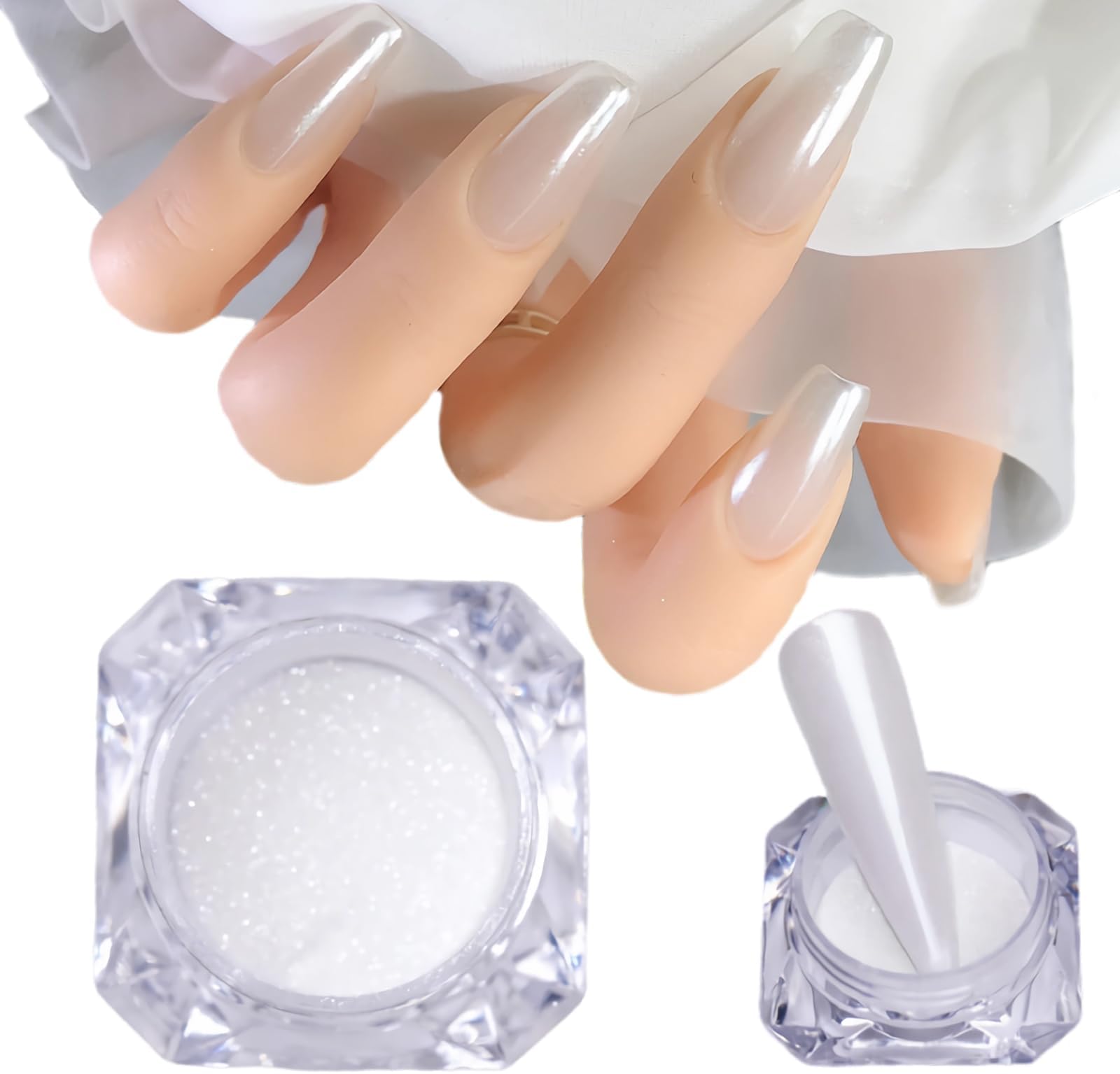 Amazon.com: White Pearl Chrome Nail Powder, High Gloss Glitter Nail Art ...