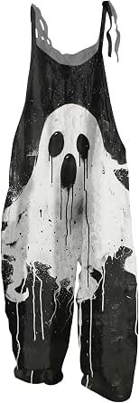 Amazon.com: Halloween Jumpsuit Womens Cotton Linen Overalls Pumpkin ...