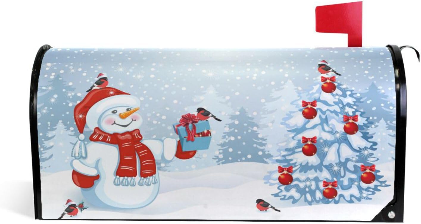 Amazon.com: Tamniee Snowman Birds Snow Mailbox Cover Xmas Tree Balls ...