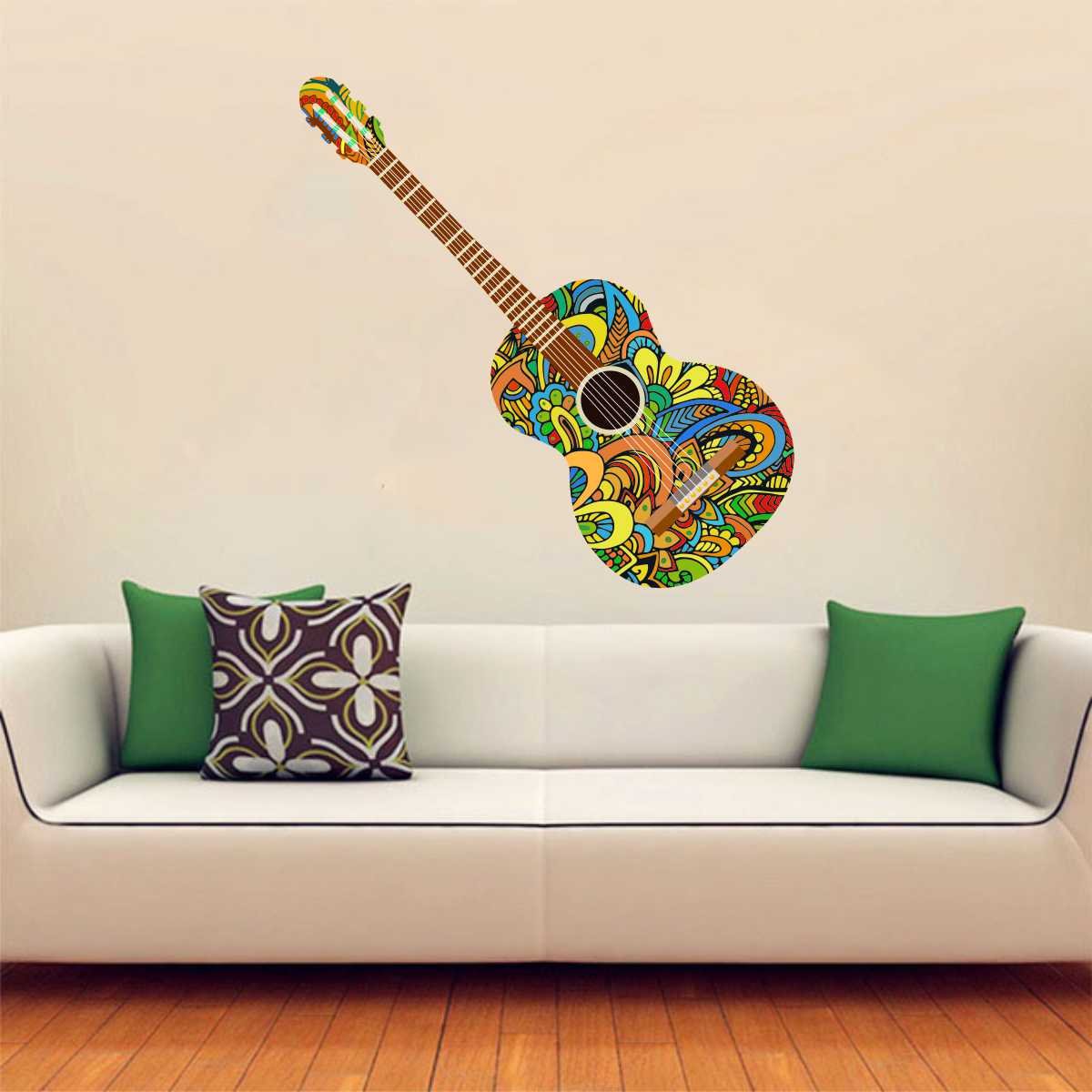 Buy rawpockets Decal PVC Vinyl Matte Finish ' Colorful Guitar ' Wall ...