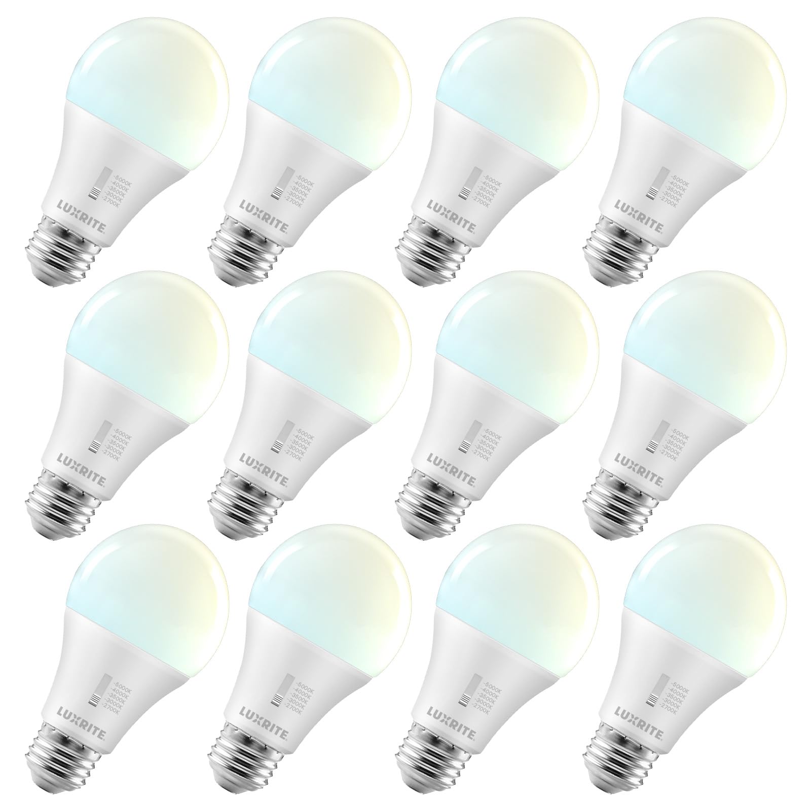 LUXRITE A19 LED Light Bulb 75 Watt Equivalent, CRI90, 5CCT Selectable ...