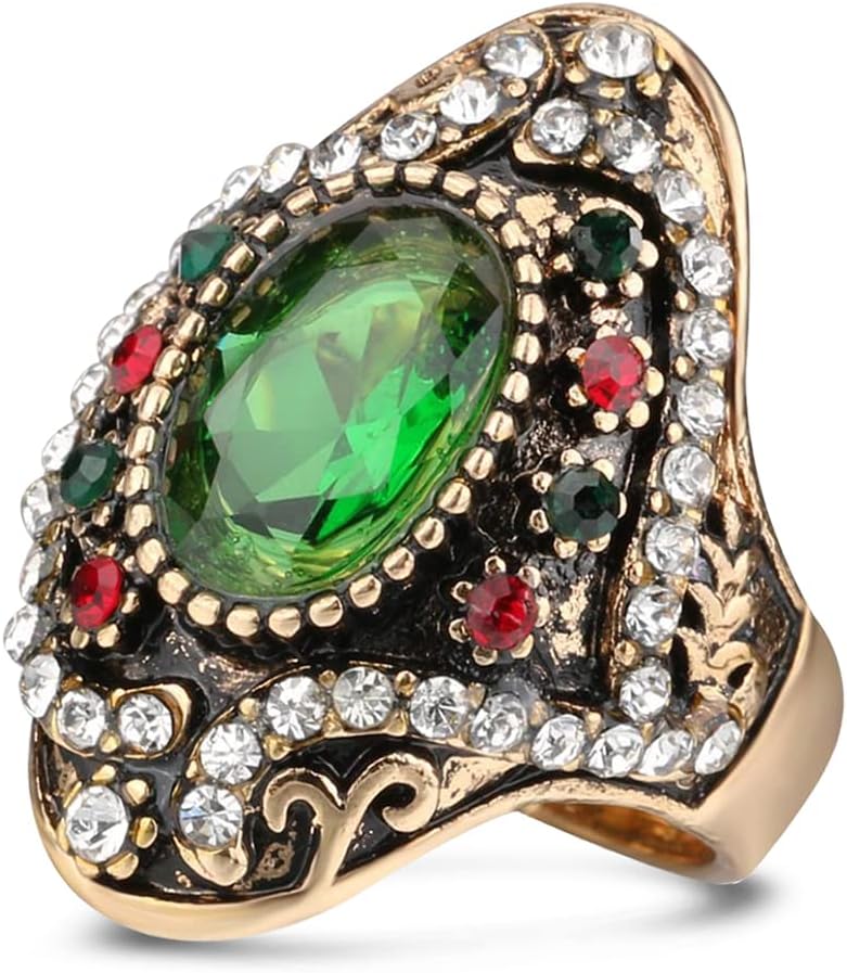 Amazon.com: THJEW Green Oval Cubic Zirconias Multi-Stone Turkey Ring ...