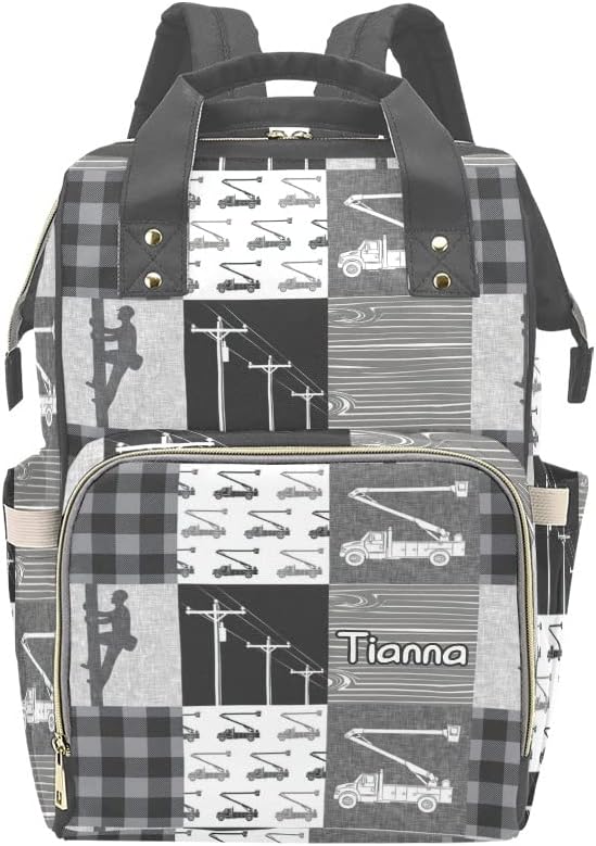 Amazon.com: XOZOTY Lineman Patchwork Plaid Gray Diaper Bags with Name ...