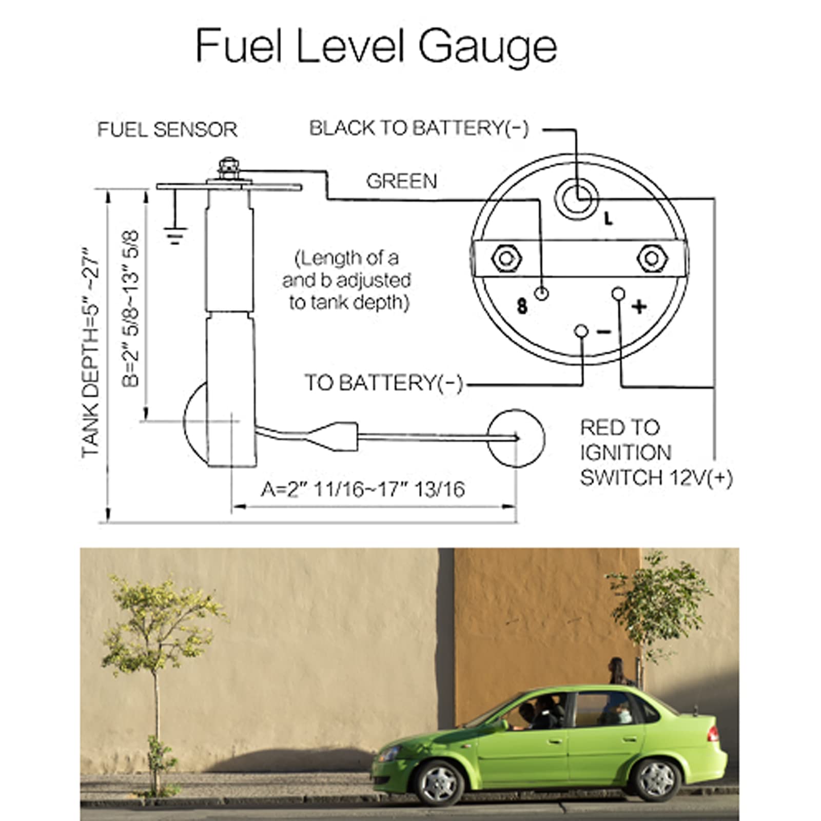 Snapklik.com : Wonfly 52mm Fuel Level Gauge, 2" E-1/2-F Pointer 12V ...