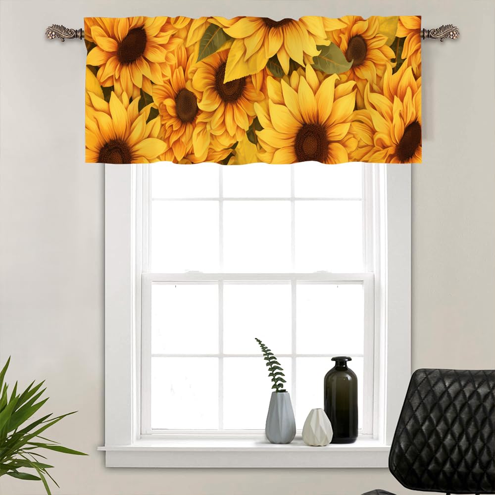 Amazon.com: HDESDIS 1 Panel Vintage Sunflower Kitchen Valance Curtains ...