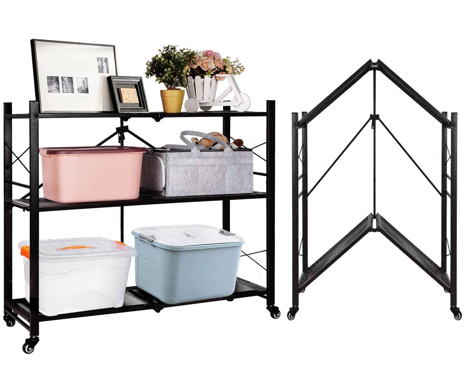 Snapklik.com : Foldable Shelves 3 Tier Heavy Duty Metal Storage Shelves