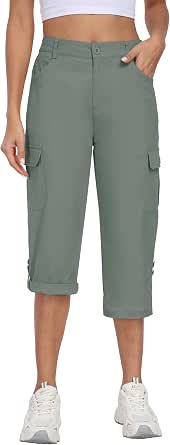 Amazon.com: MoFiz Women's Cotton Cargo Capri Pants Summer Elastic Waist ...
