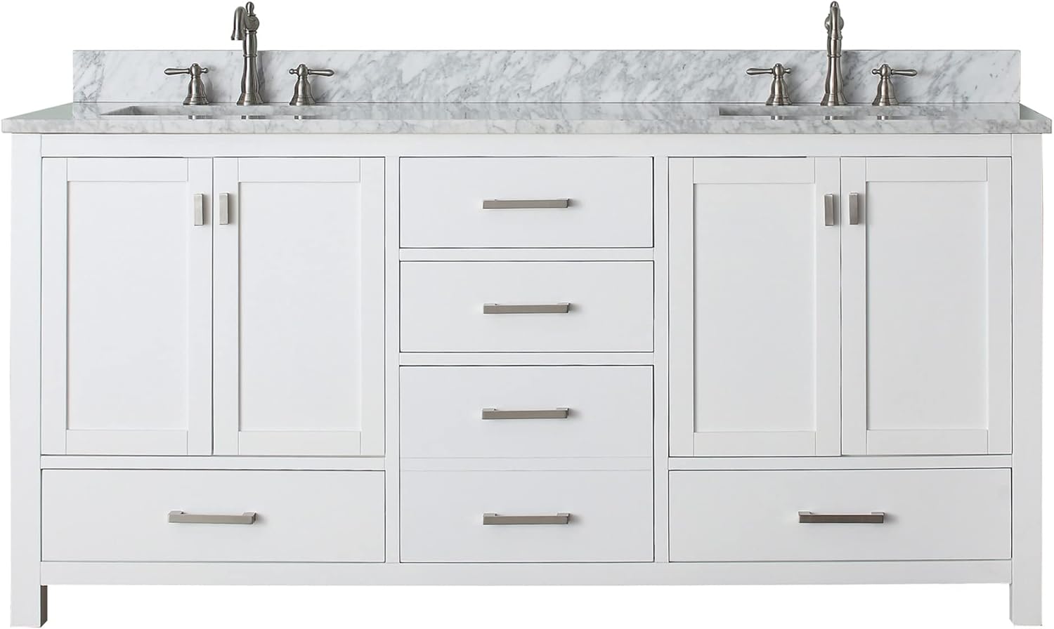 Avanity Modero 72 in. Vanity with Carrera White Marble Top and Double ...