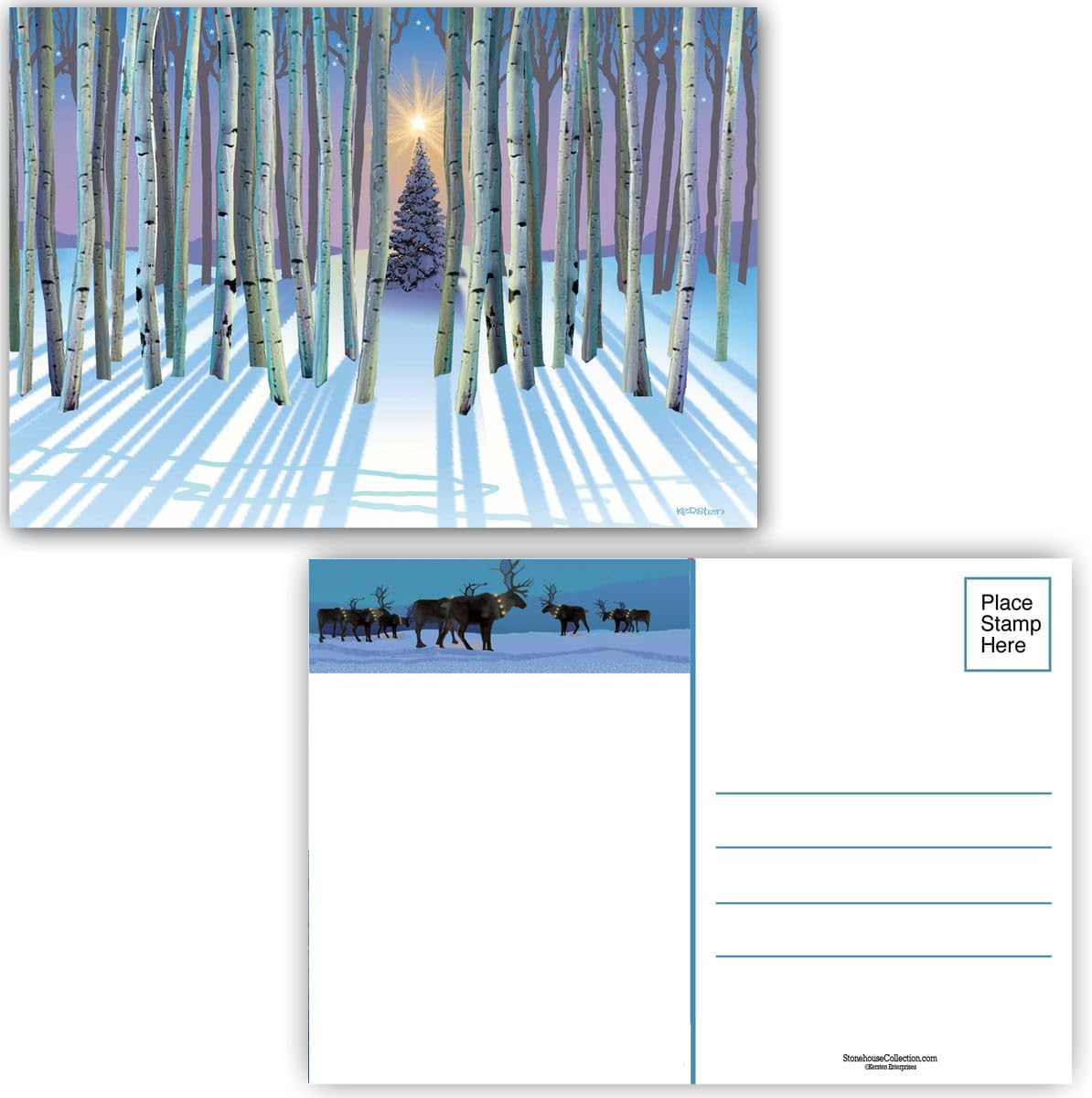 Amazon.com : Stonehouse Collection| Forest Trees Christmas Postcards ...
