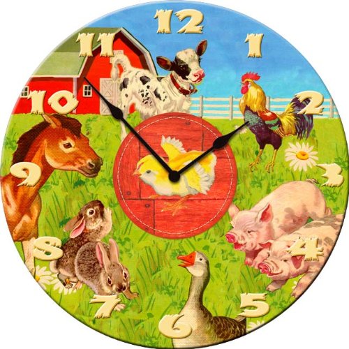 Amazon.com: Dolce Mia Farm Animals Barnyard Nursery Wall Clock - Sew ...