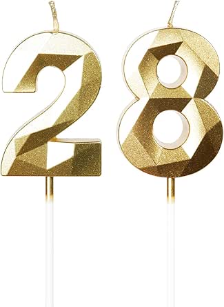Yiran 28th Birthday Candles, Gold Number 28 Happy Birthday Candles ...