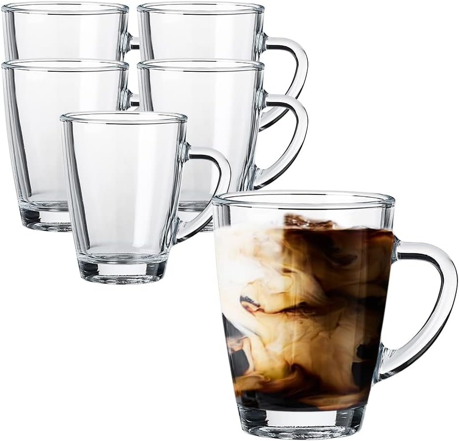 6x Multicolour Base 225ml Zen+ Glass Coffee Mugs - Tea Latte Cappuccino ...