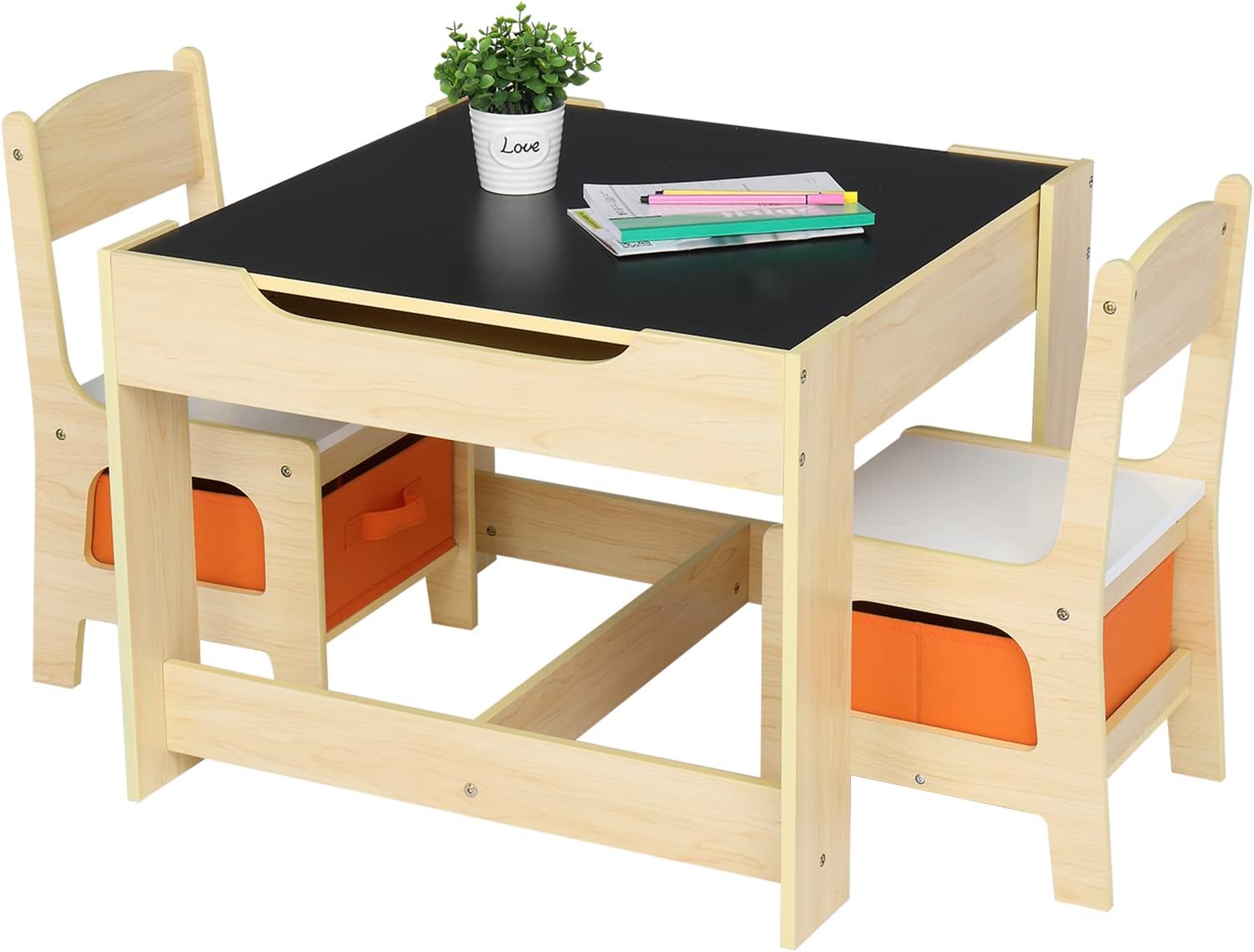 eSituro Kindertisch und 2 Stühle mit Stauraum, 3tlg. Kindersitzgruppe ...