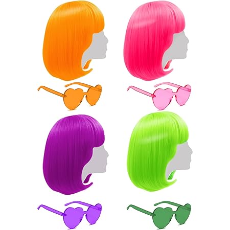 Amazon.com : Short Bob Wig,4 Pieces Colorful Wigs,Cosplay Wigs 12 ...