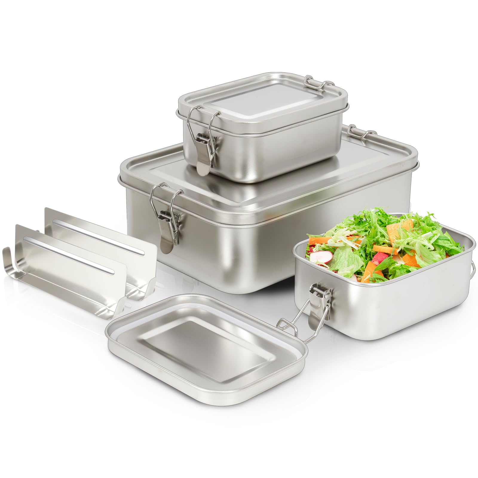 Amazon.com: SUTETLW 304 Stainless Steel Bento Box 3 Pack Stainless ...