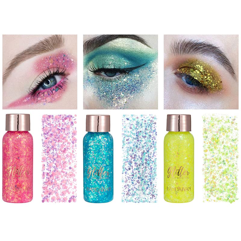 Amazon | karonpeln ホログラフィック ボディグリッター ジェル セット 3色 容器入り ネイルホログラム グリッター プレミアムグリッター パーティー フェスティバル ...